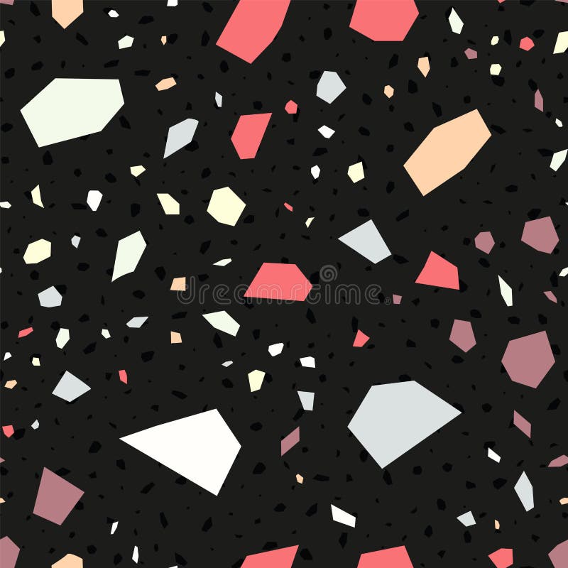 Dark Terrazzo Tile Vector Seamless Pattern. Stock Vector - Illustration ...