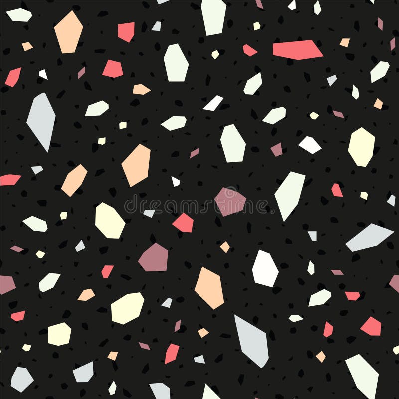 Dark Terrazzo Tile Vector Seamless Pattern. Stock Vector - Illustration ...