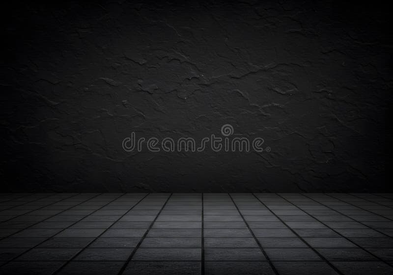 A Dark Room with a Textured Wall and a Tiled Floor Receding into the ...
