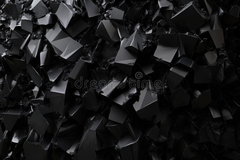 Dark Textured Surface Composed of Irregular Black Shards Reflecting ...