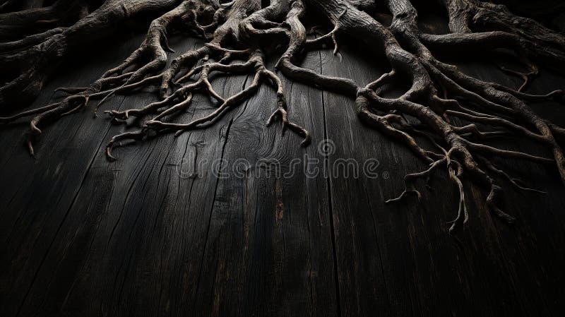 Dirty Twisted Dark Tree Roots in Ground on Vintage Darkened Texture ...