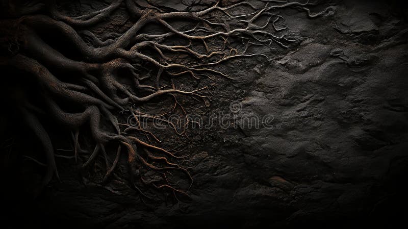 Dirty Twisted Dark Tree Roots in Ground on Vintage Darkened Texture ...