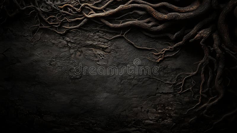 Dirty Twisted Dark Tree Roots in Ground on Vintage Darkened Texture ...
