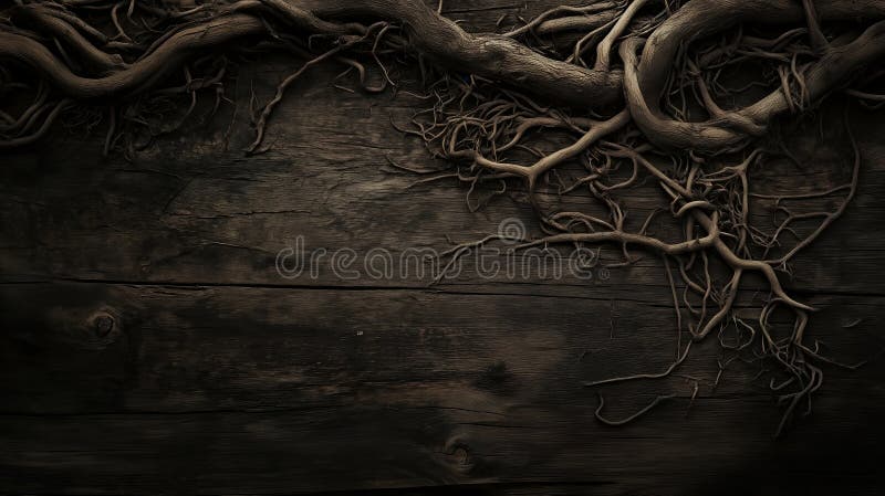 Dirty Twisted Dark Tree Roots in Ground on Vintage Darkened Texture ...