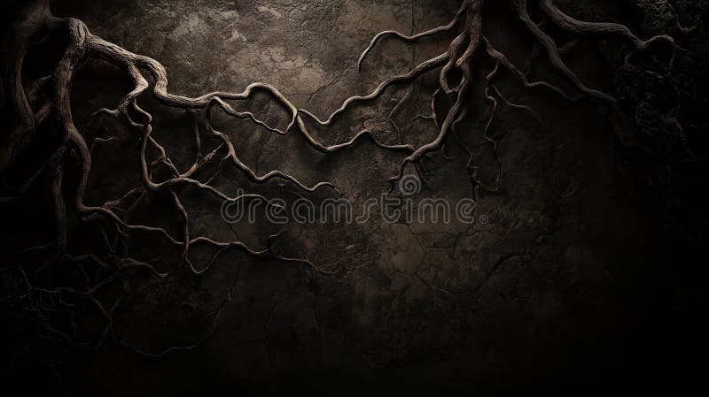 Dirty Twisted Dark Tree Roots in Ground on Vintage Darkened Texture ...