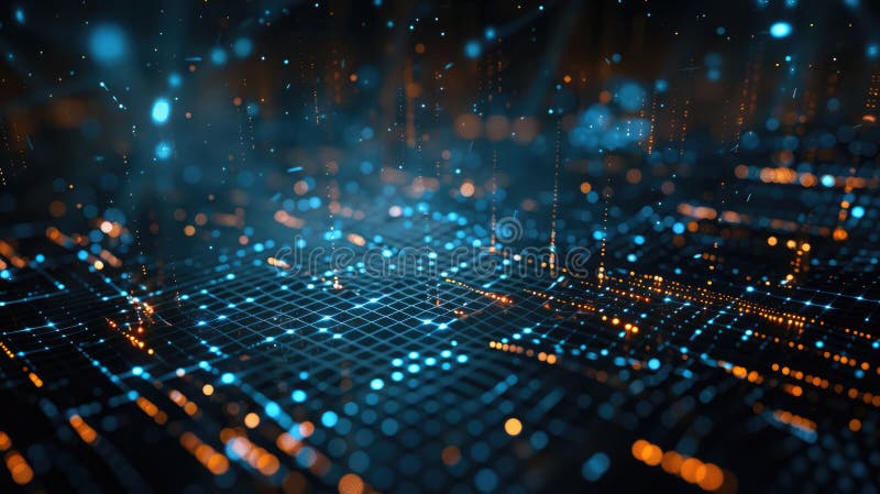 Dark Theme High-tech Cybersecurity Map with Digital Grid and Glowing ...