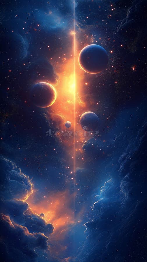 Dark Theme Illustration of Deep Navy Blue Planets in Space, Mobile ...