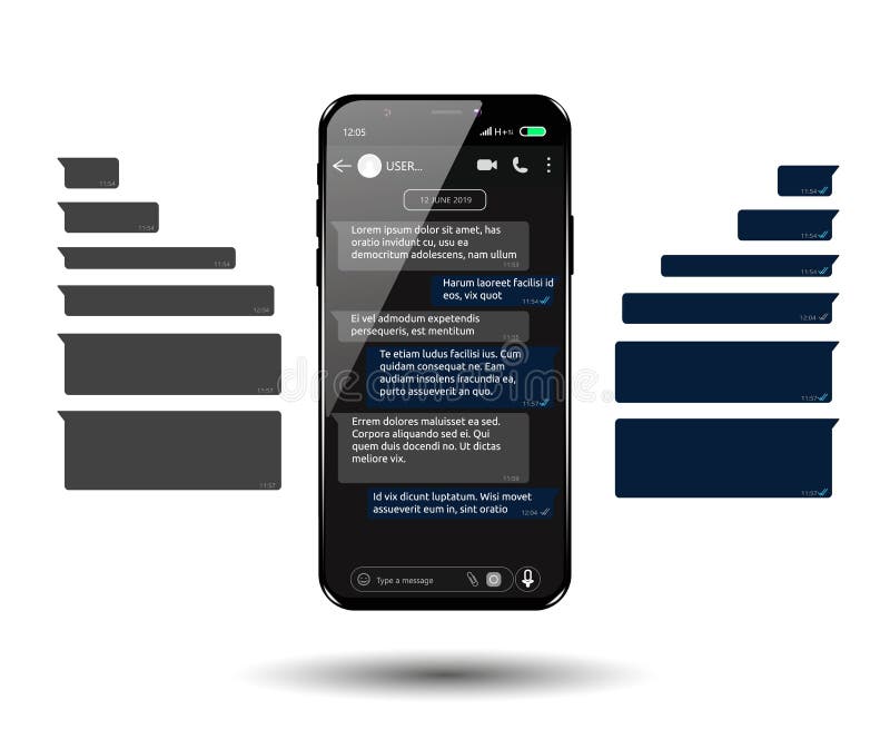 Dark Theme Mobile Chatting Sms Template Bubbles. Stock Vector ...