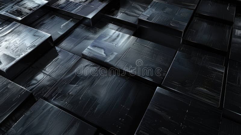 Dark-themed Abstract Squares with Metallic Textures, Bold and ...
