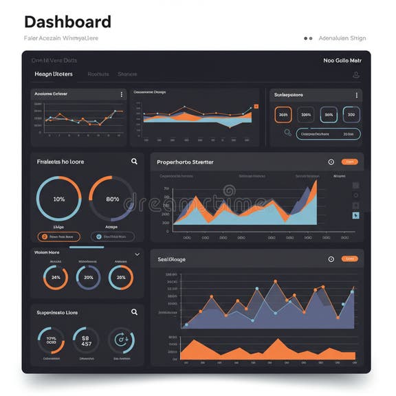 Dark-themed Dashboard Interface with Multiple Data Visualizations ...