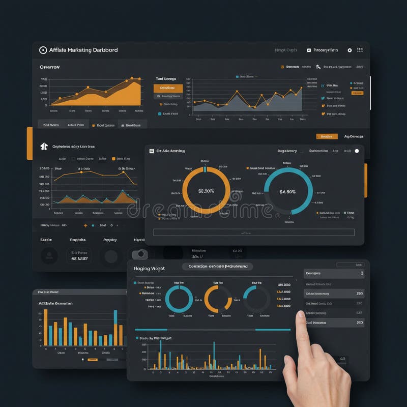 Dark-themed Data Dashboard Displaying Multiple Graphs and Charts Stock Illustration ...