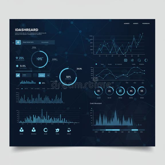 Dark-themed Data Dashboard Featuring Various Graphs and Charts in Blue ...