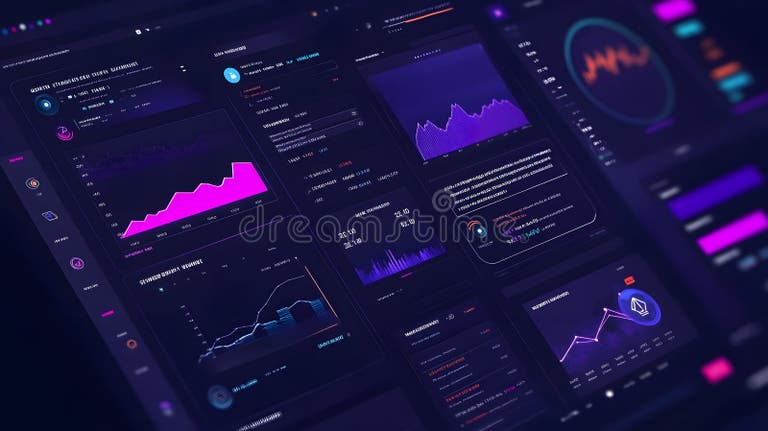 Dark Themed Data Visualization Dashboard with Purple and Blue Charts ...