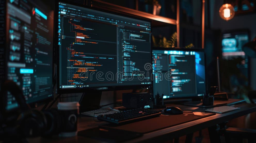 Dark-Themed Developer Dashboard with Code Snippets and Statistics for Efficient Programming ...