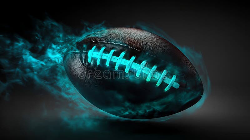 Dark Themed Football with Glowing Blue Effects on a Mysterious ...
