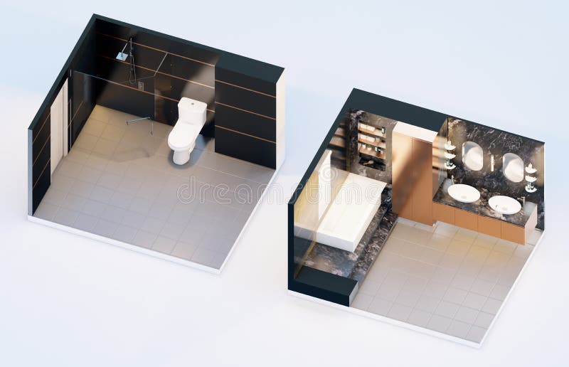 Dark Themed Isometric Toilet Interior 3d Render Stock Illustration ...