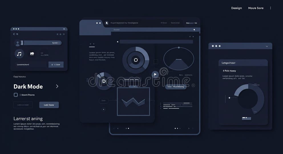 Dark-themed User Interface Illustration Featuring a Series of Interconnected Digital Stock ...
