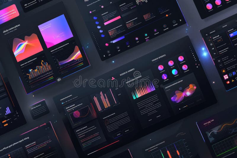 A Dark Themed User Interface with a Lot of Graphs and Charts. AIG51A ...