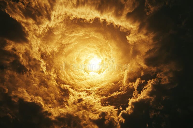 Dark Thick Clouds in a Vortex. the Sun at the End of a Cloud Tunnel ...