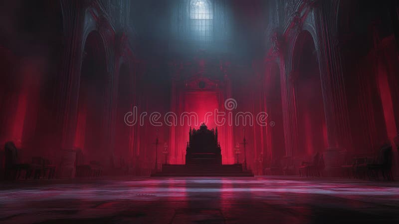 Dark Throne Room with Red Lighting and Stone Pillars Stock Illustration - Illustration of scary ...