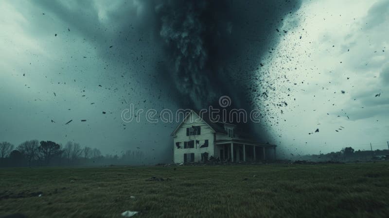Dark Tornado Destroying a House in a Field Stock Photo - Image of destruction, damage: 365991190