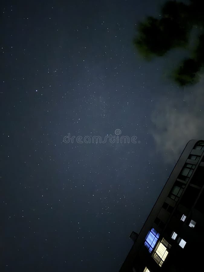 Dark in Town Building at Night Sky with Stars. Stock Image - Image of ...