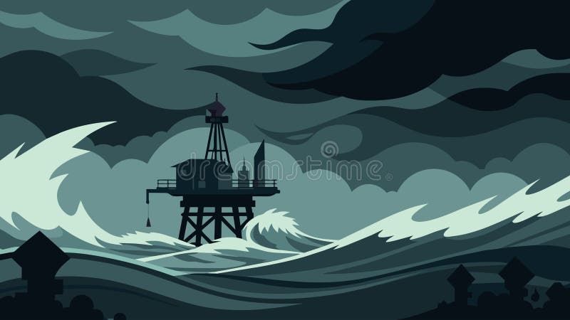 The Dark Tumultuous Waves Crash Against the Rig Platform Creating an ...