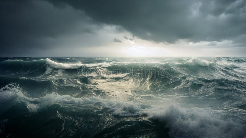 Stormy Sea at Twilight with Dramatic Clouds Stock Image - Image of dark ...