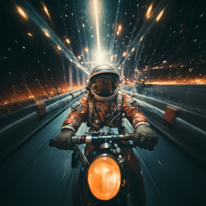 An Astronaut is Riding on a Motorcycle while Passing through a Tunnel ...