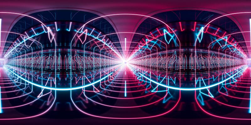 Dark Tunnel with Glowing Light Illuminated, 3d Rendering. 360-degree ...