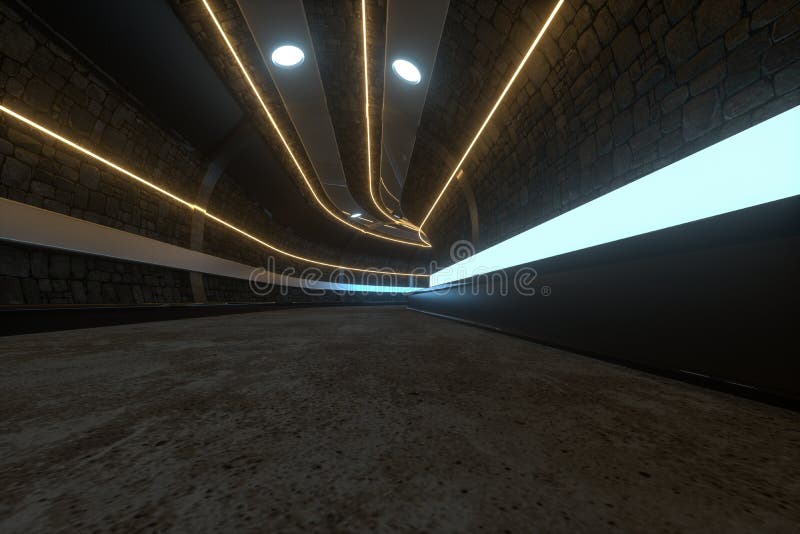 Dark Tunnel with Light at the End, 3d Rendering Stock Illustration - Illustration of industrial ...