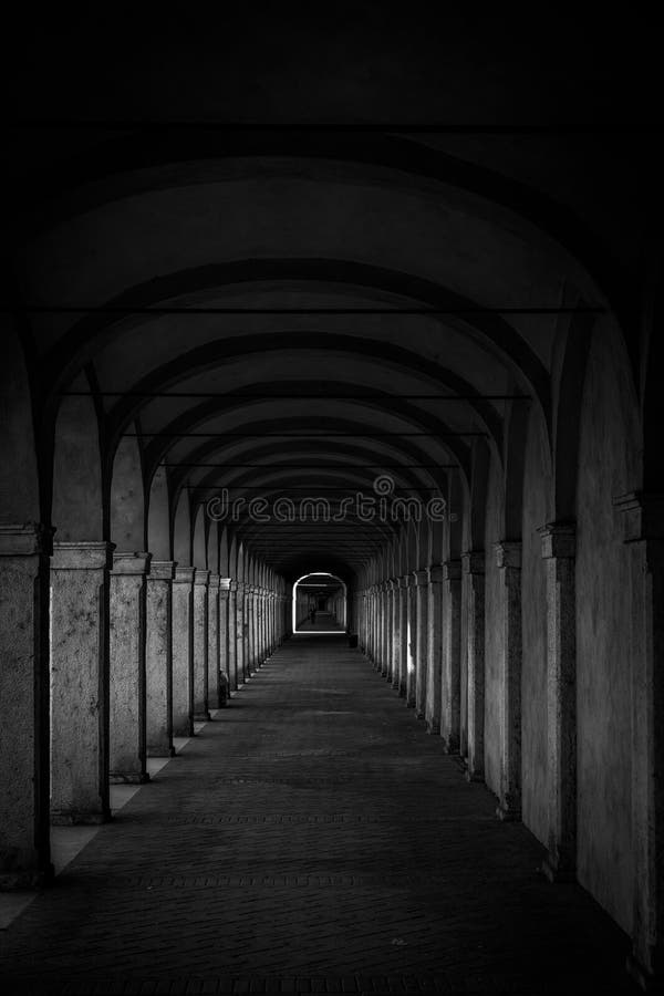 Dark Tunnel Perspective. Grunge Architecture, Old Corridor in Shadow ...