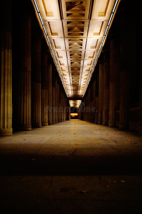 Dark Underground Walkway at Night, with a View of the Middle of the ...