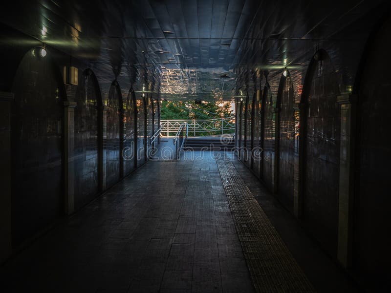 Dark Underpass with Light Bulbs on the Walls Stock Image - Image of ...