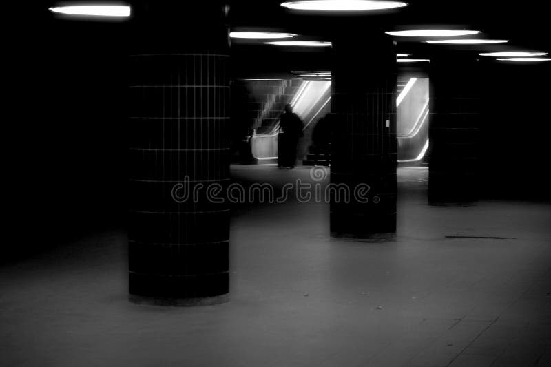 Dark Underpass with Dim Lights and Graffitis Stock Photo - Image of ...