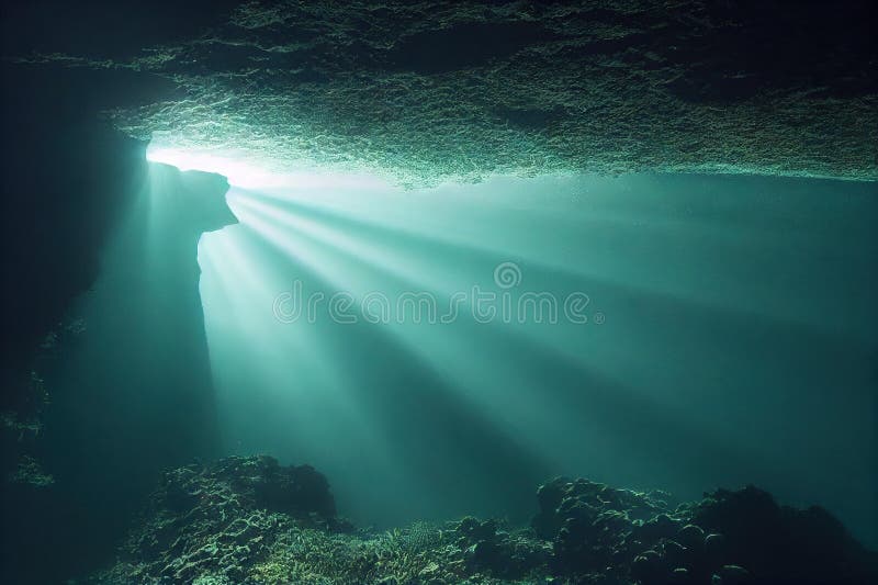 Dark Underwater Cave with Water Illuminated by Sun. Stock Illustration ...