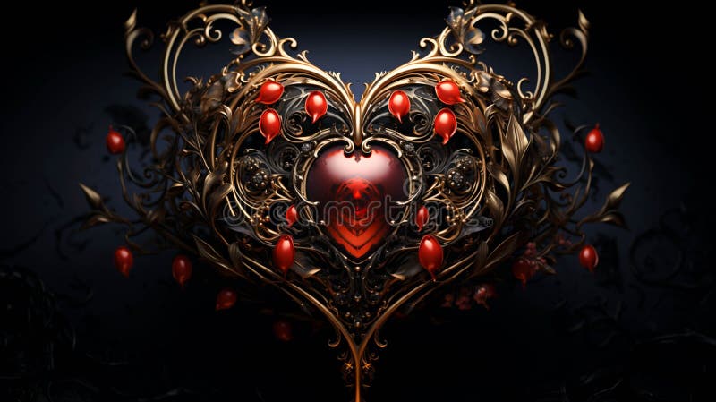 Dark Valentines Day Ornate Heart Symbol Stock Illustration ...