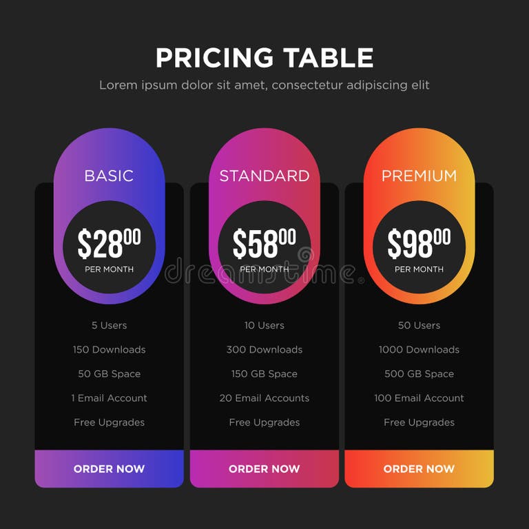 Dark Vector Pricing Boxes for Webpage Design Stock Illustration ...