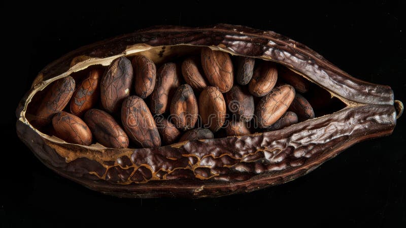 The Dark Velvety of a Cacao Pod Split Open To Reveal the Tightly Packed ...