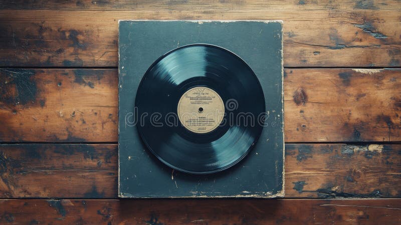 Dark Vinyl Record on Aged Wooden Surface Stock Illustration ...