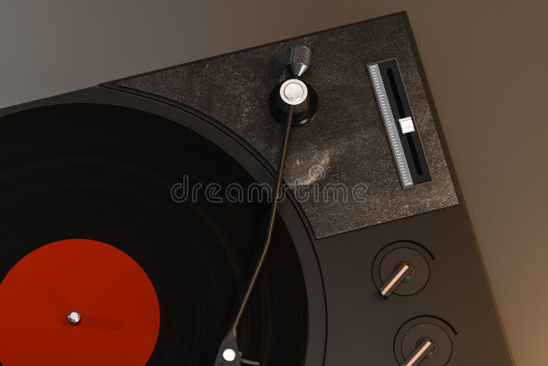 The Dark Vinyl Record Player on the Table, 3d Rendering Stock ...
