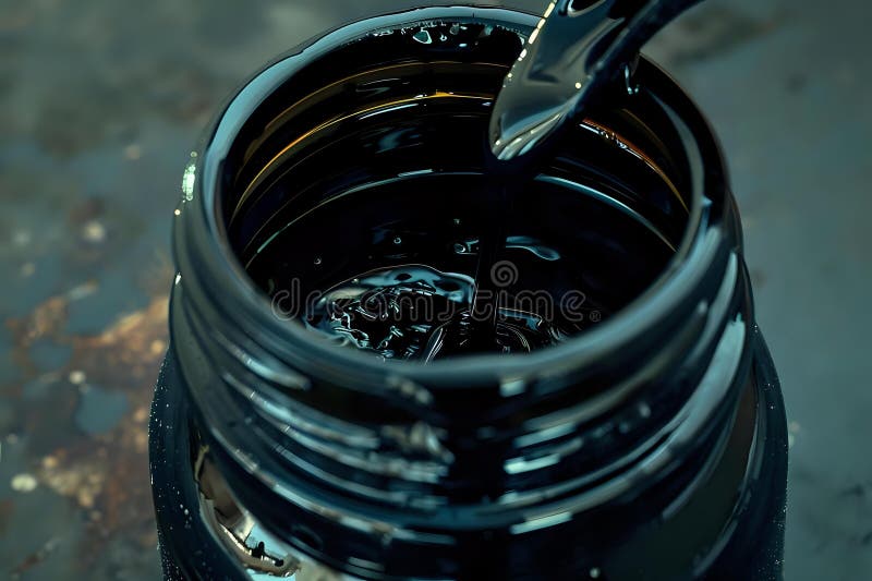 Dark Viscous Liquid Pours Slowly into a Container, Revealing Its Thick ...