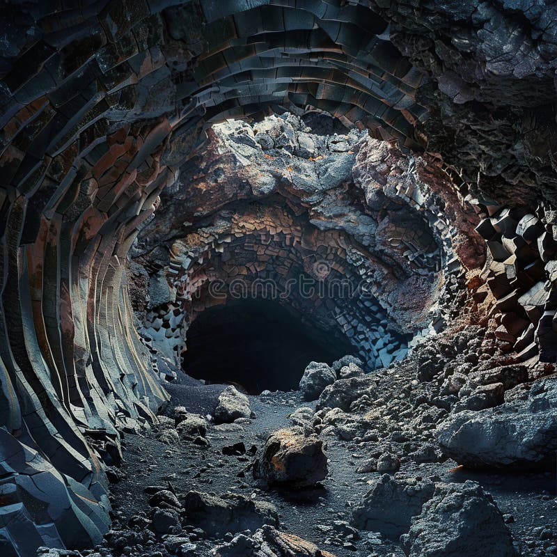 Dark Volcanic Cave Interior, Textured Walls, Opening Stock Illustration - Illustration of ...