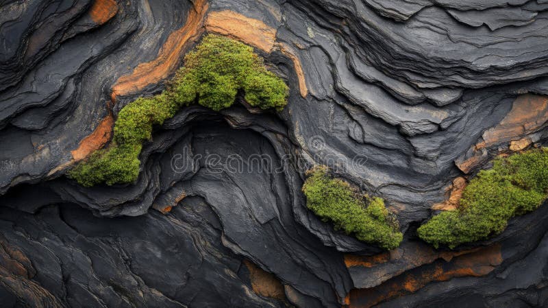 Dark Volcanic Rock Texture with Green Moss Stock Illustration ...