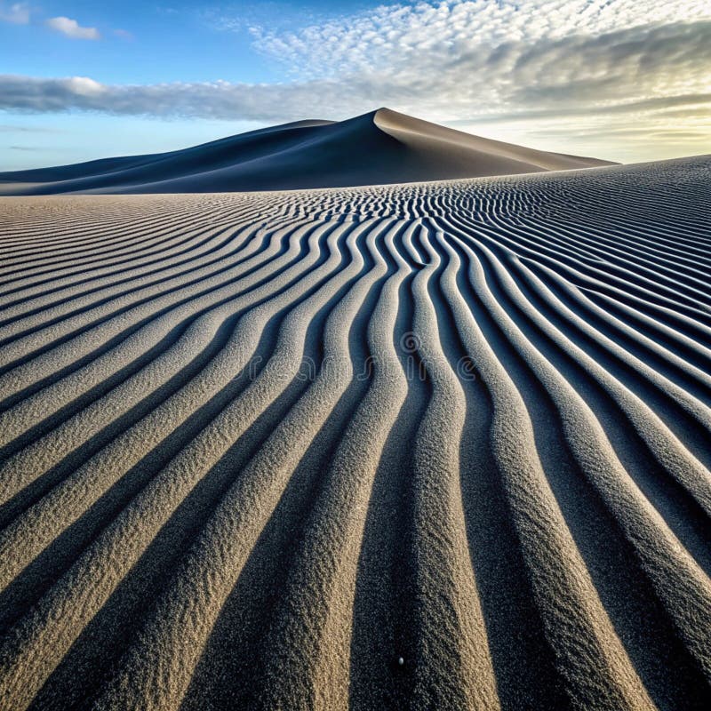 Dark Black Sand Dunes with Stripes and Ripples Stock Illustration ...