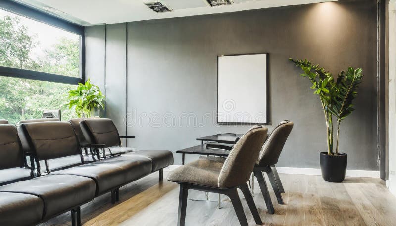 Dark Waiting Room Interior with Two Armchairs and Panoramic Window ...