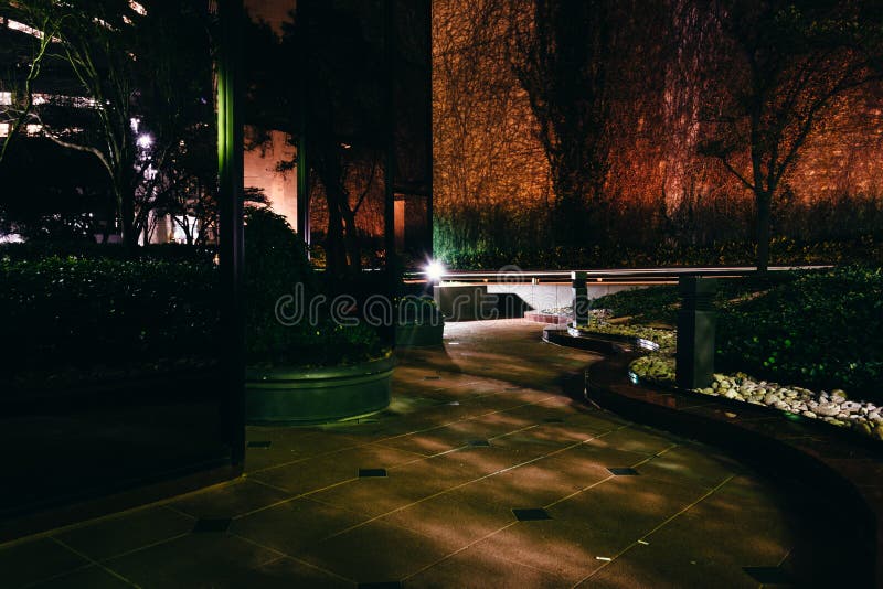 Dark Walkway at Night, in Dallas, Texas. Stock Image - Image of ...