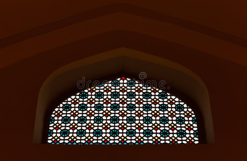 Dark Wall with Ancient Arabic Stained Glass Window Stock Image - Image ...
