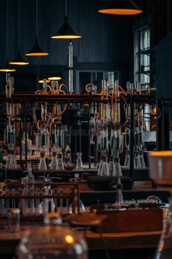 Dark Walled Old Laboratory with Many Test Tubes Stock Photo - Image of ...