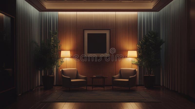 Dark and Warm Living Room Interior Design Stock Illustration ...
